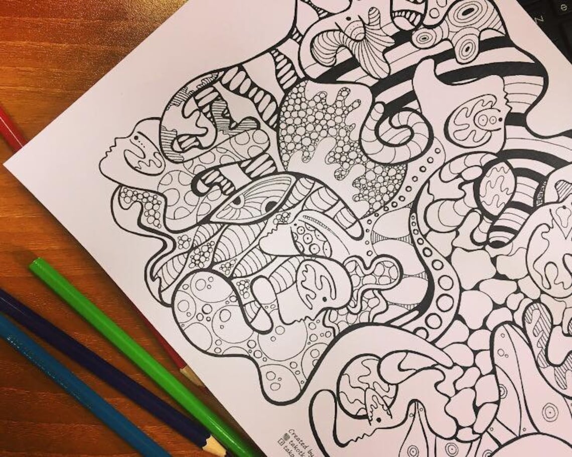 Printable Coloring Book Colorful Abstract Drawing - Etsy