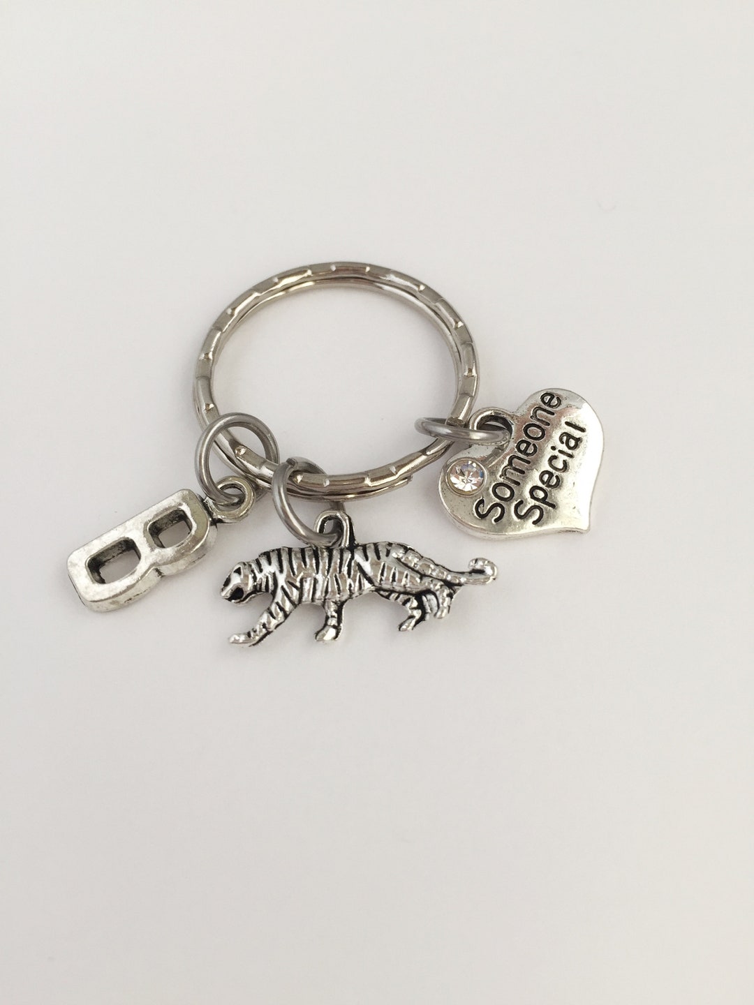 Tiger Keyring Gift, Tiger Lover, Initial Keyring, Wildlife Keyring ...