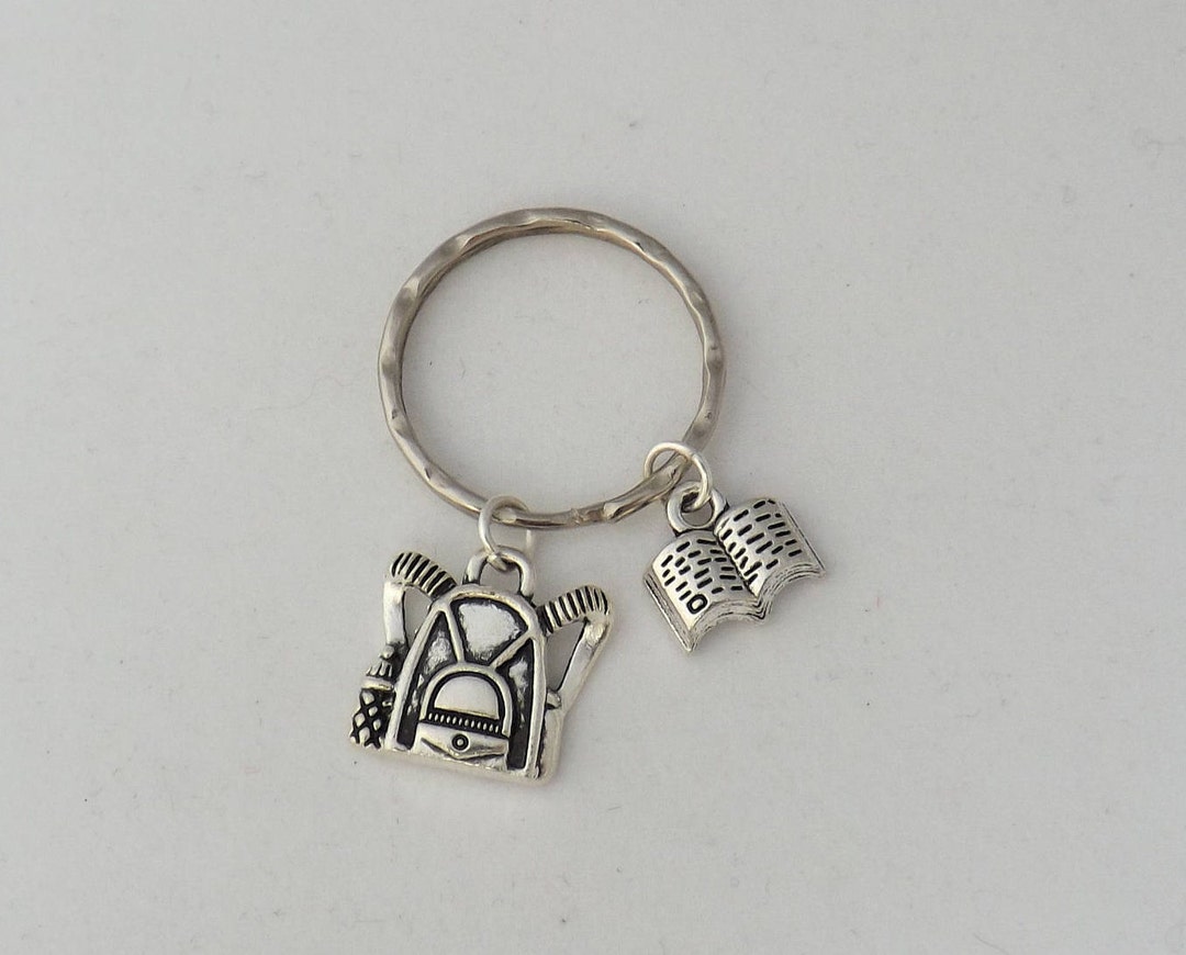 Back to School Gift, Bookbag and Book Charmed Keyring, Custom Initial ...