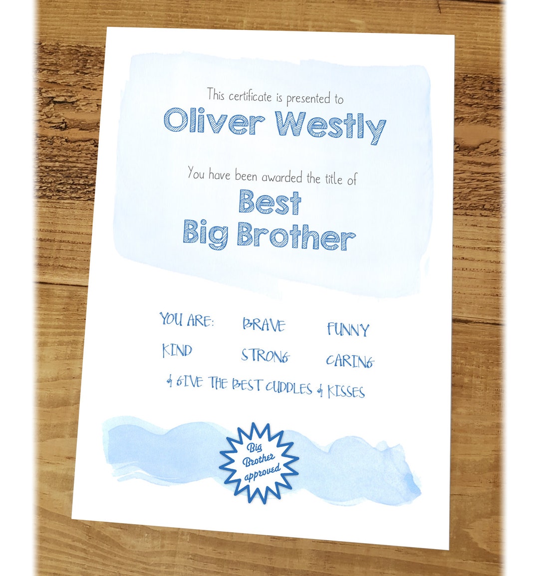 Big Brother Certificate Best Big Brother Award - Etsy