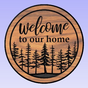 Welcome Sign Round Trees Cut File - Etsy