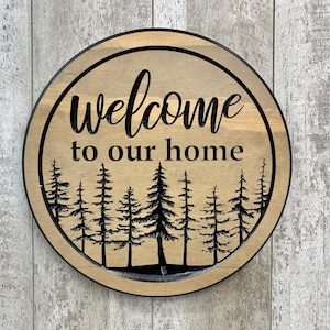 Welcome Sign Round Trees Cut File - Etsy