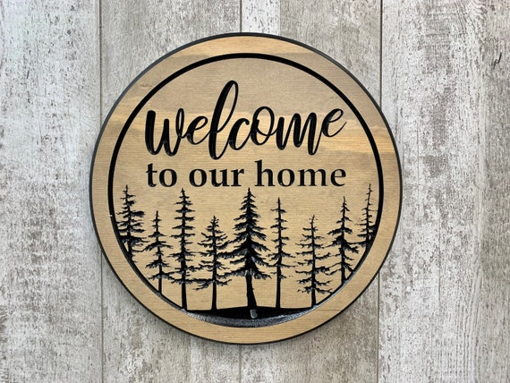 Welcome Sign Round Trees Cut File - Etsy