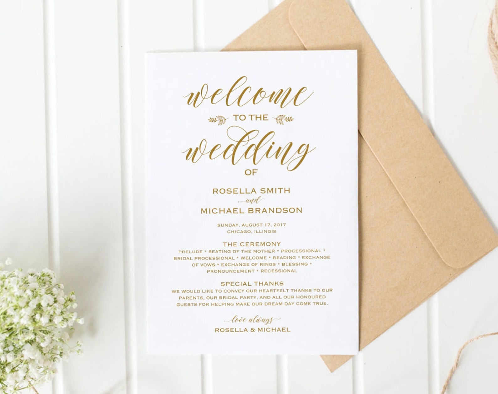 Gold Wedding Program Template Wedding Ceremony Program - Etsy