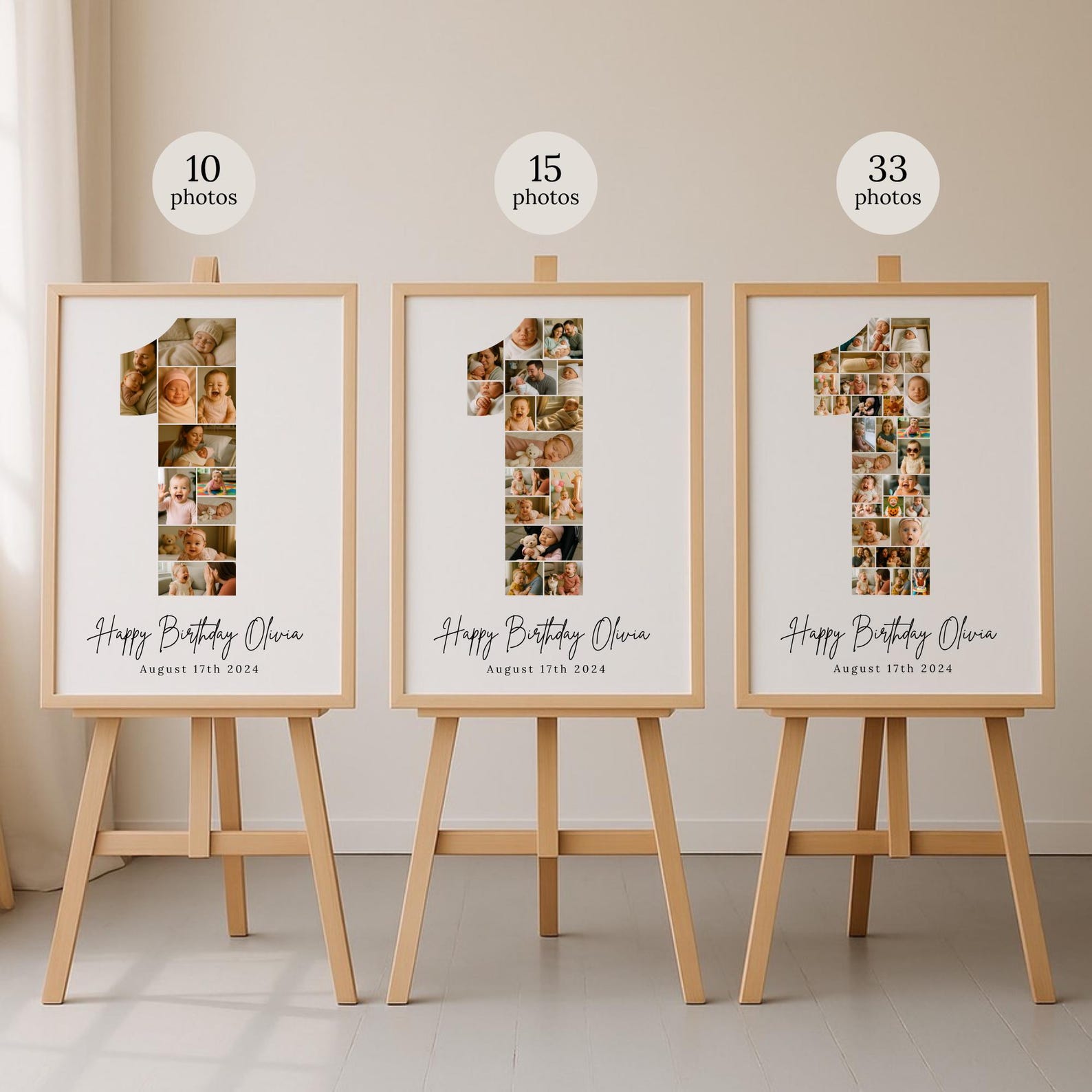 1st Birthday Photo Collage Template, Number 1 Canva Poster, Editable ...