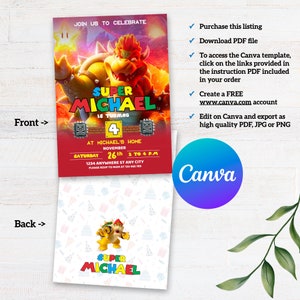 Bowser Birthday Invitation, Editable Bowser Birthday Party Invitation ...