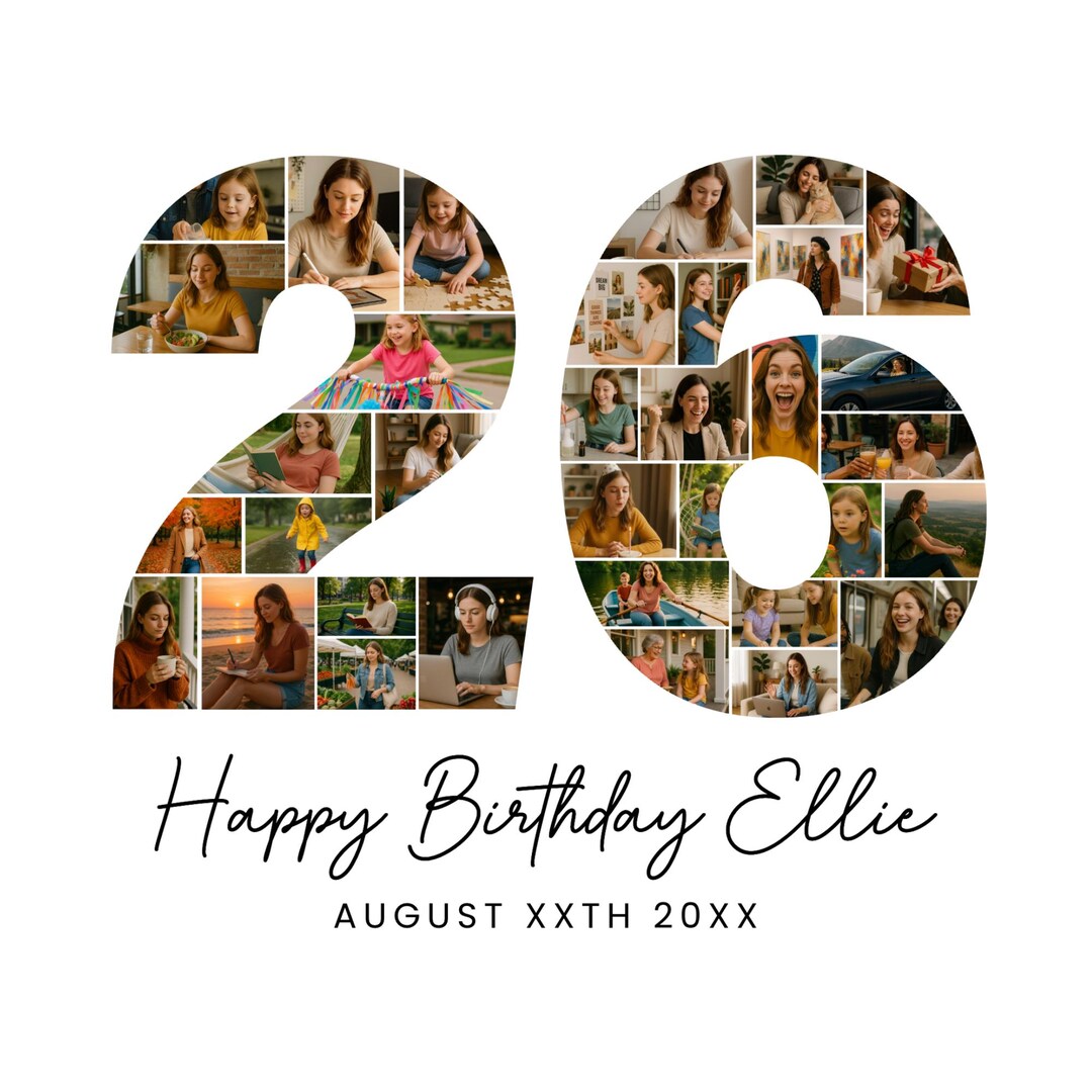26th Birthday Photo Collage Template, Personalized Birthday Gift for ...