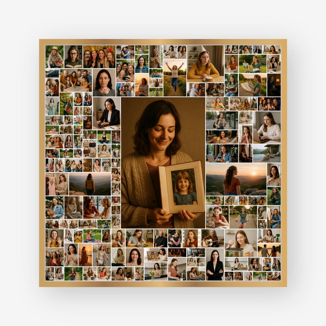 150 Photos Collage Poster, Big Center Square Design, Editable Grid ...