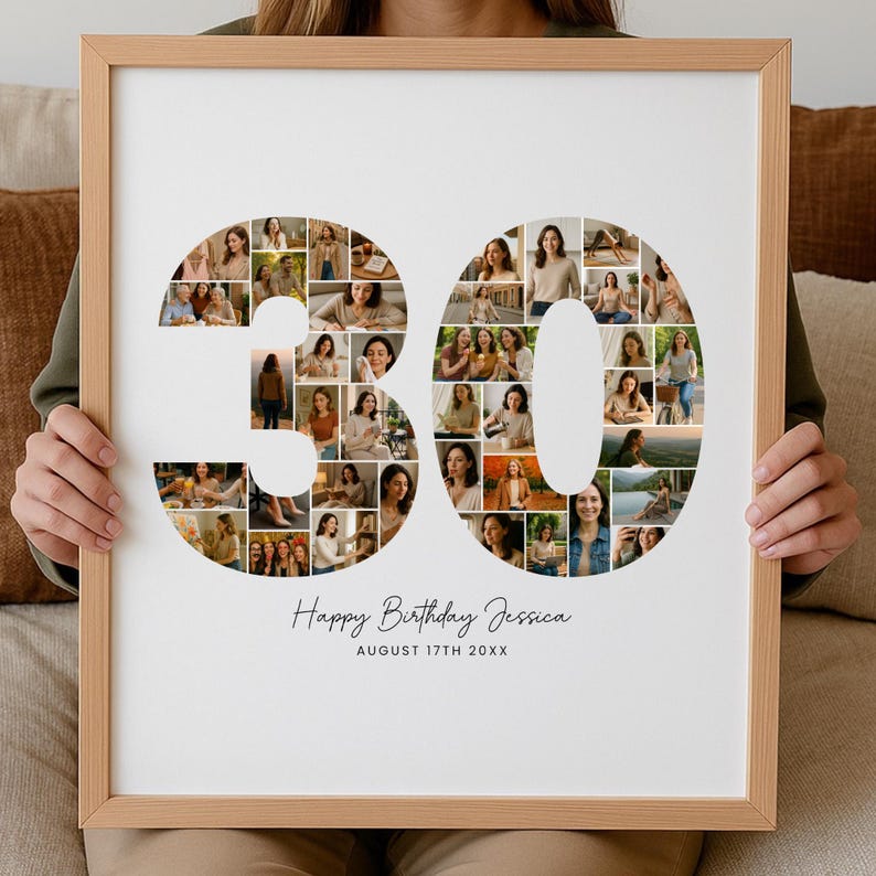 30th Birthday Photo Collage, Birthday Number 30 Printable, 30th Photo ...
