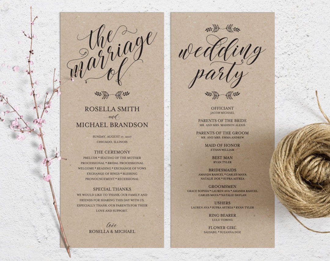 Rustic Wedding Program Template, Wedding Ceremony Program, Printable ...