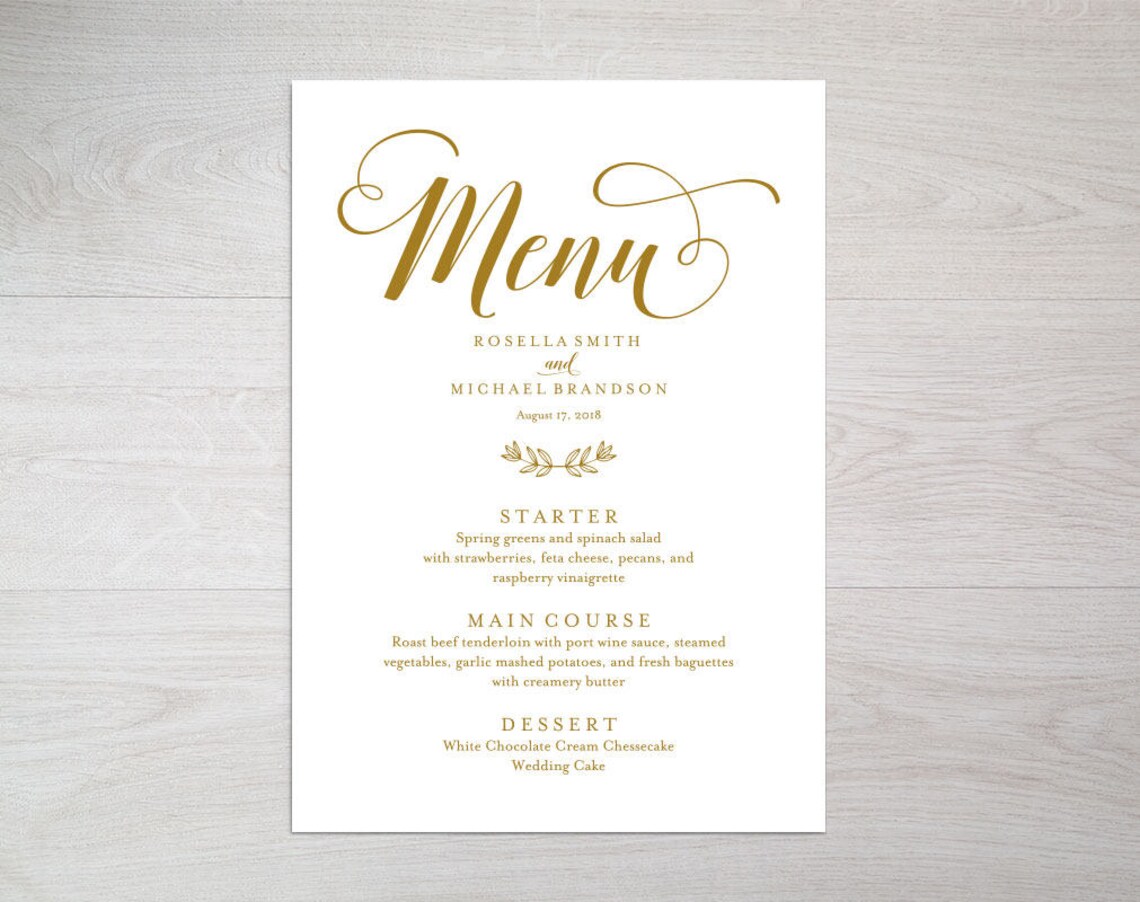 Gold Wedding Menu Template Wedding Dinner Menu Rustic | Etsy
