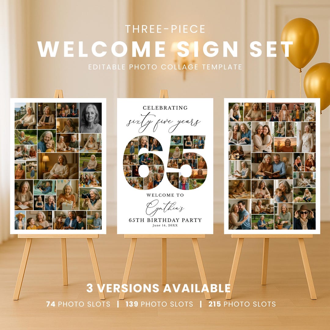 65th Birthday Welcome Sign Template, Editable Photo Collage Poster ...