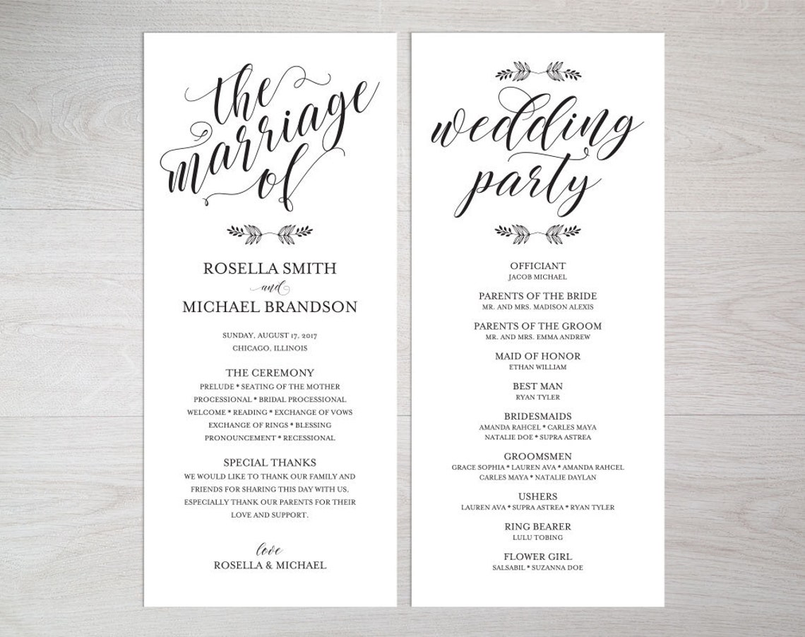 Rustic Wedding Program Template Wedding Ceremony Program - Etsy