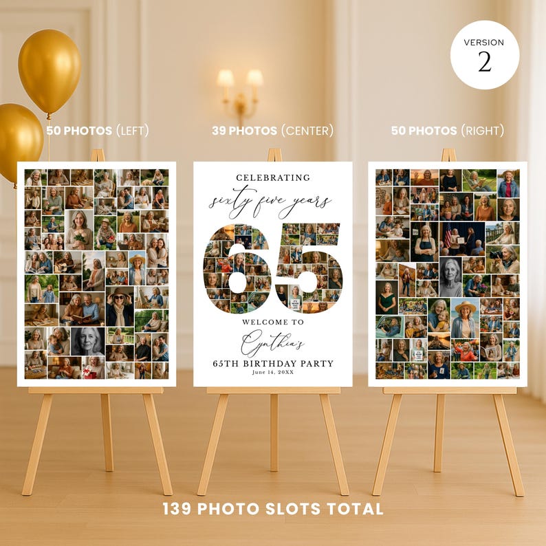 65th Birthday Welcome Sign Template, Editable Photo Collage Poster ...