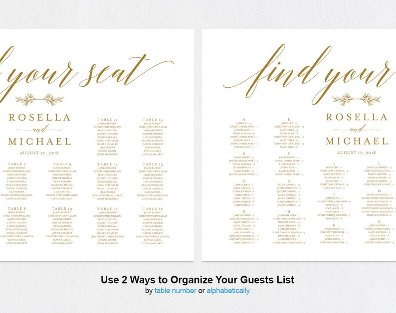 Gold Wedding Seating Chart Printable Seating Chart Seating | Etsy