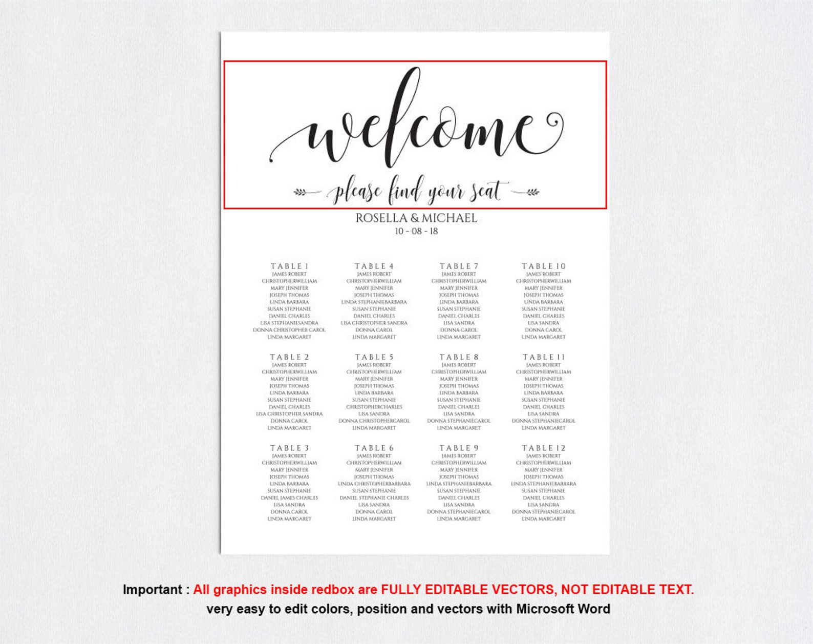 Editable Wedding Table Seating Chart Poster Sign Wedding | Etsy