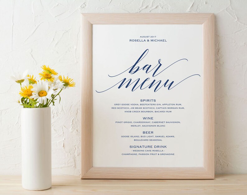 Navy Blue Bar Menu Template Bar Menu Bar Menu Printablebar - Etsy