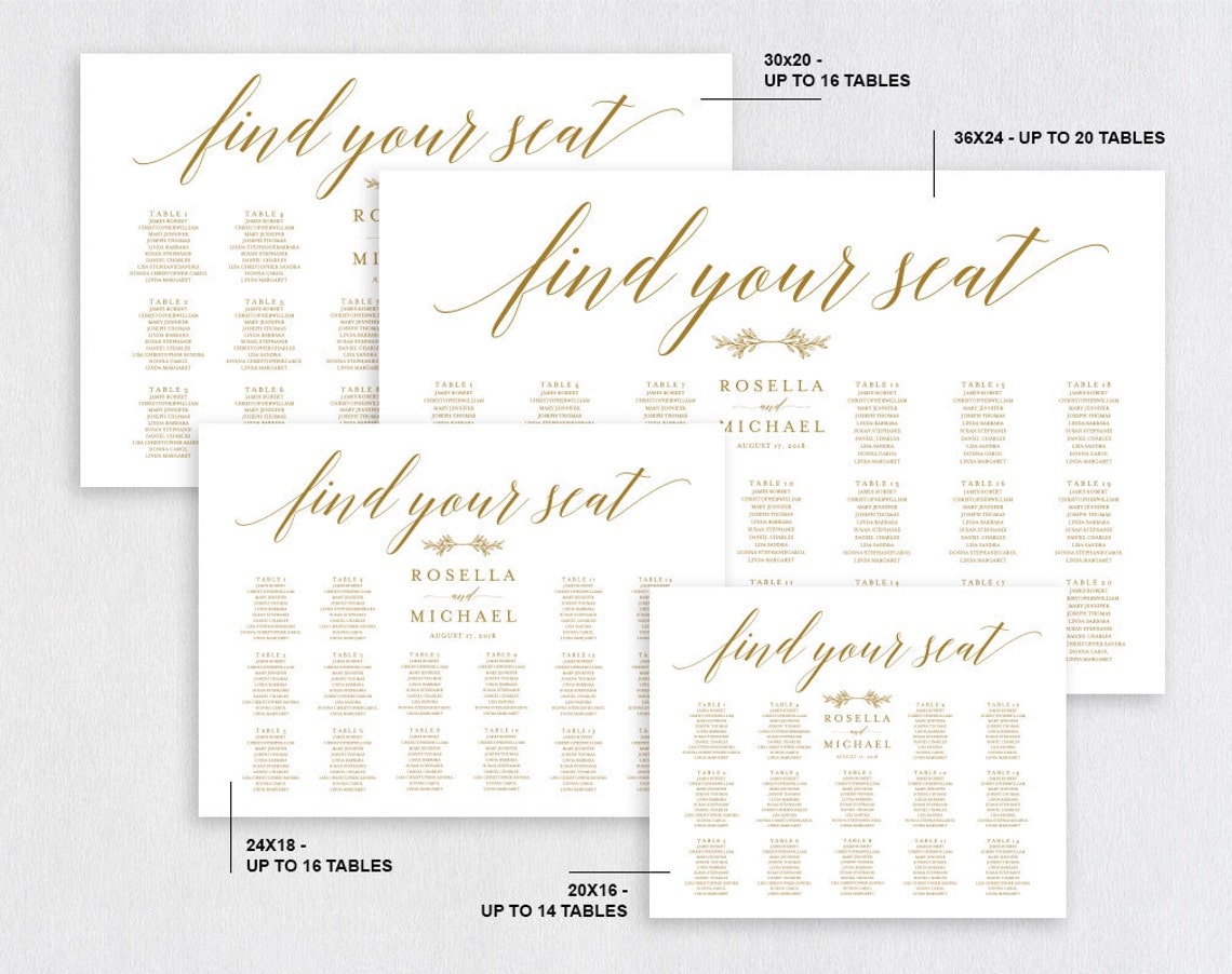 Gold Wedding Seating Chart Printable Seating Chart Seating | Etsy