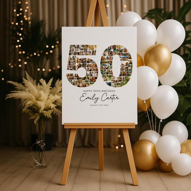 50th Birthday Photo Collage Template, Personalized 50th Birthday Gift ...
