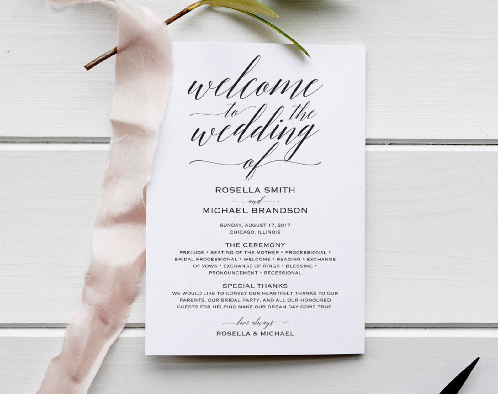 Wedding Program Template Rustic Wedding Ceremony Program - Etsy