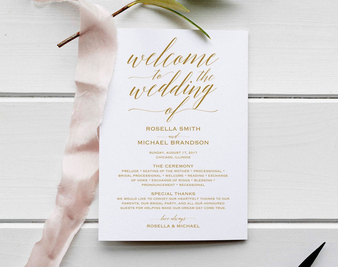 Gold Wedding Program Template Rustic Wedding Ceremony - Etsy