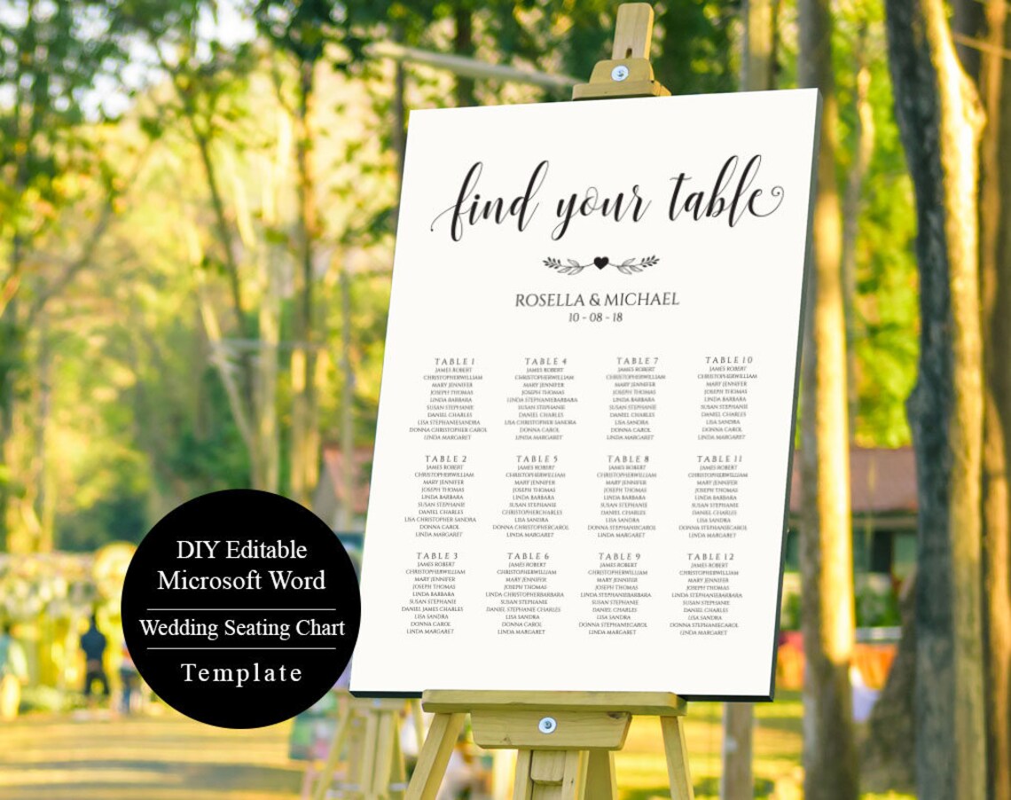 Seating Chart Printable Rustic Wedding Seating Chart - Etsy