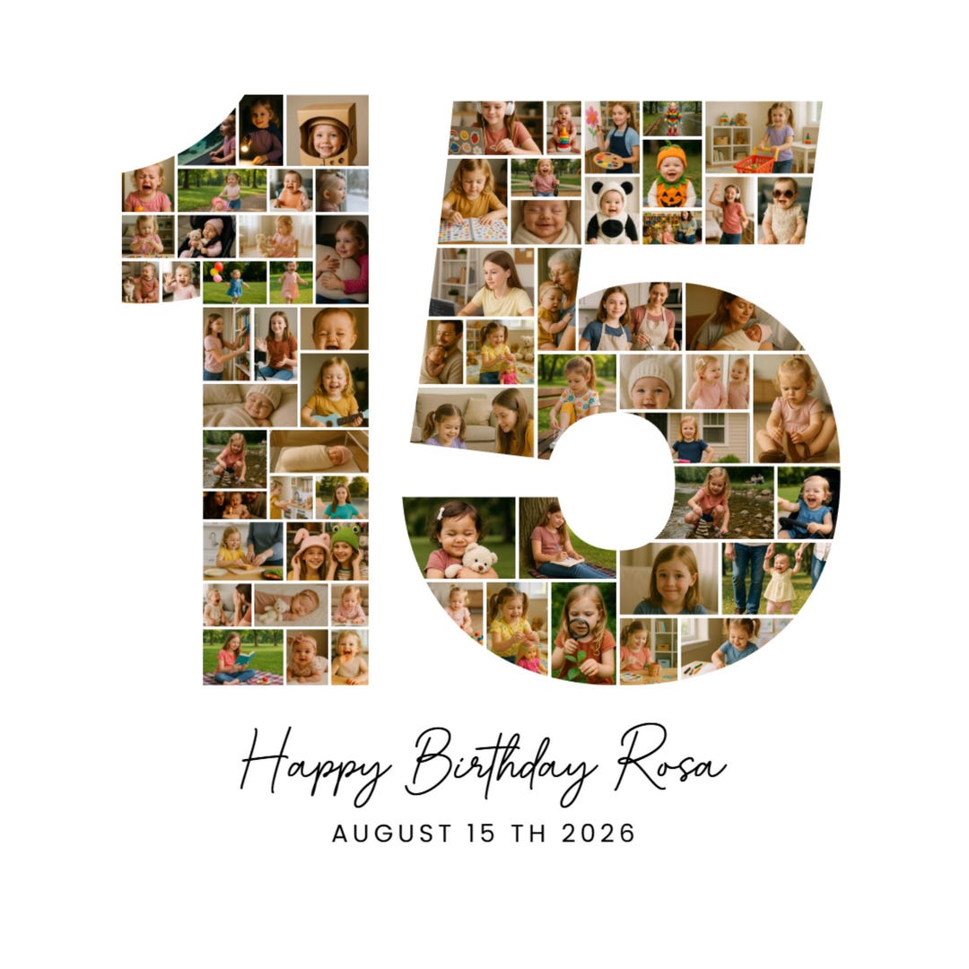 15th Birthday Photo Collage Template, Custom Canva Gift (digital ...