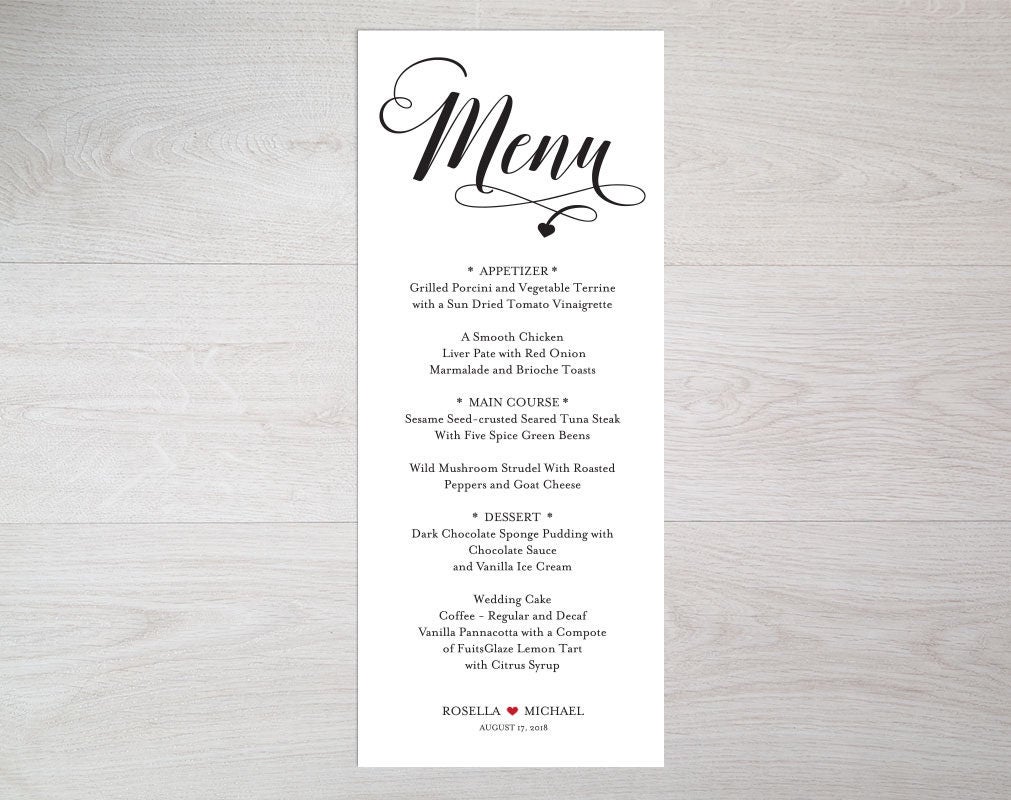 Printable Menu Card Template Editable Text Instant Download | Etsy