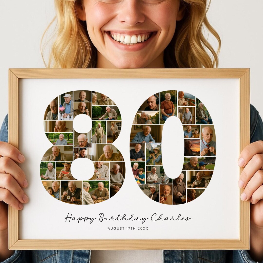 80th Birthday Photo Collage Template, Personalized 80th Birthday Gift ...