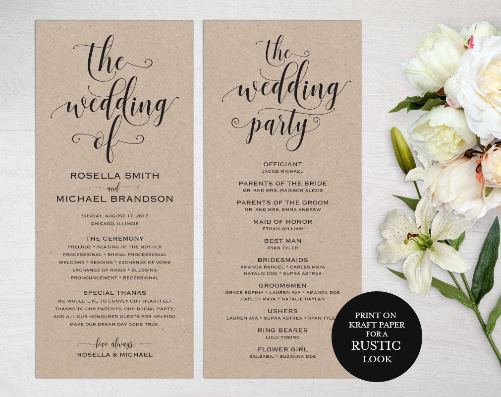 Printable Wedding Program Template Rustic Wedding Ceremony | Etsy