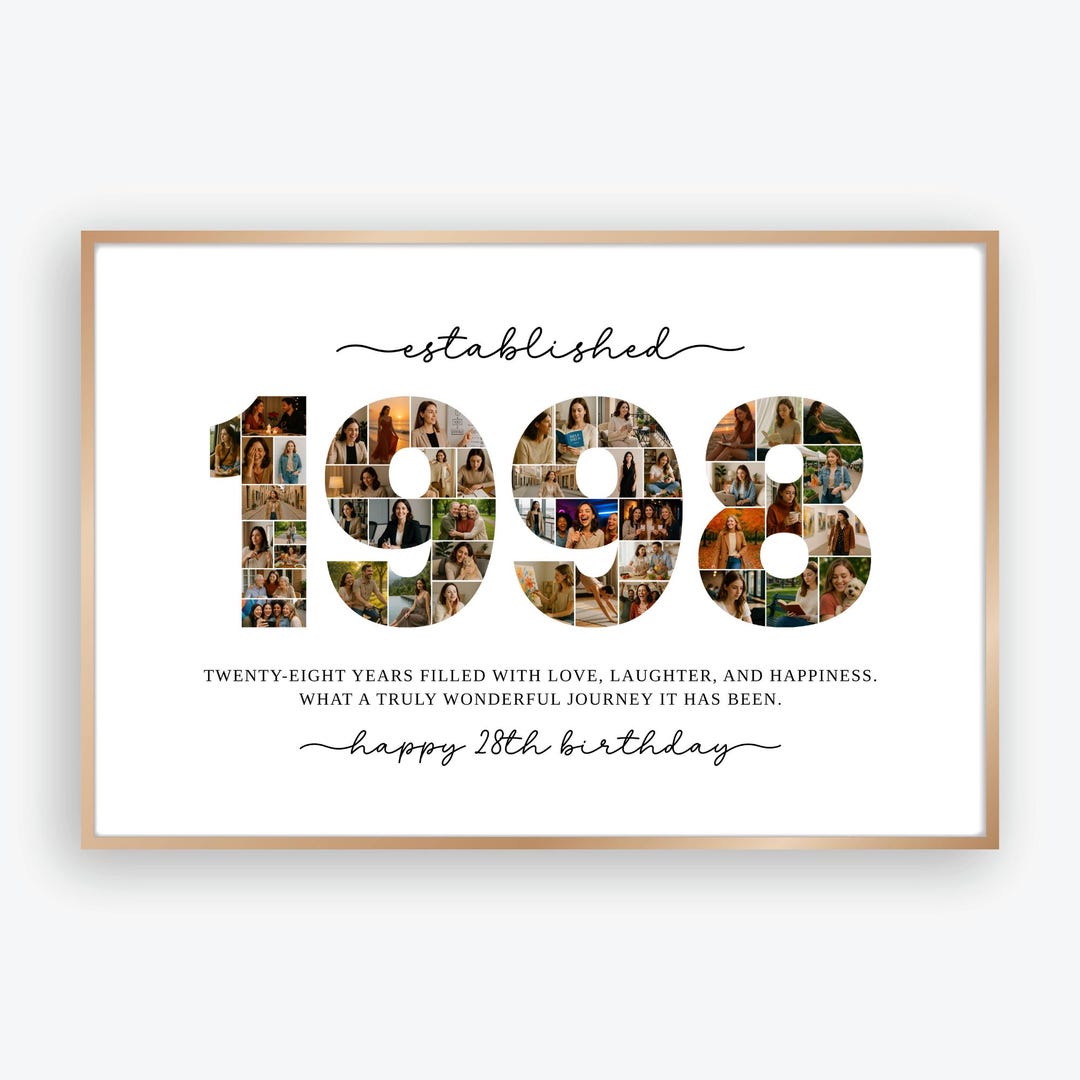 Editable 1998 Photo Collage Template, 28th Birthday Number Collage ...