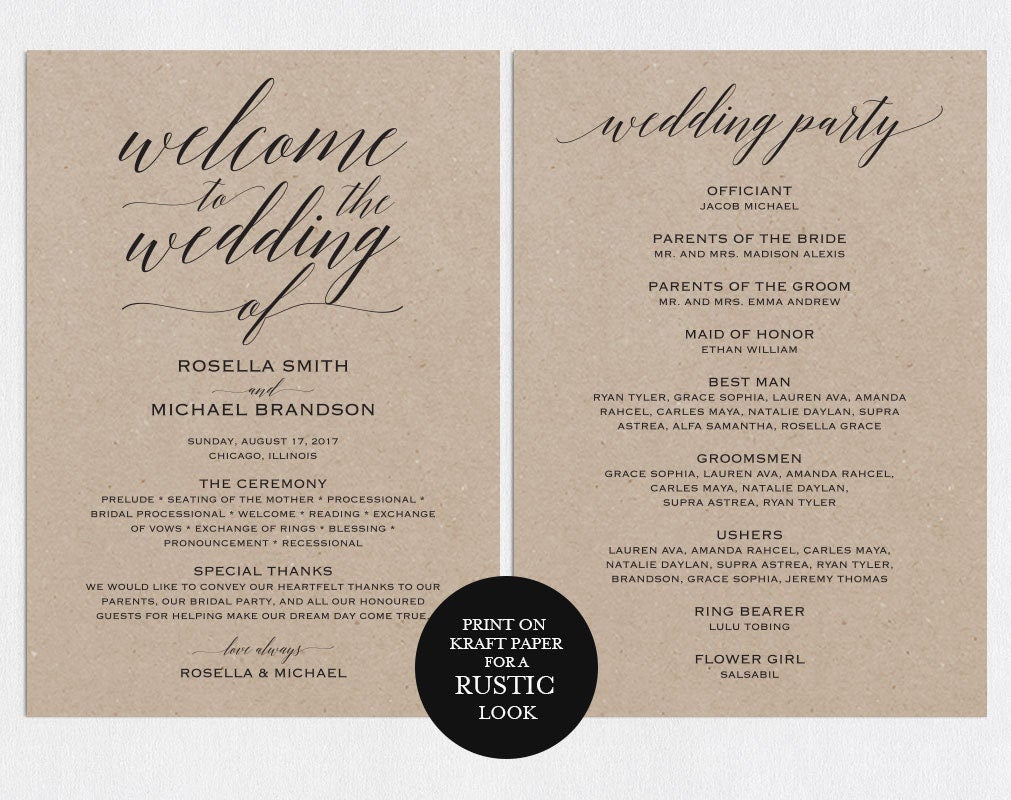 Wedding Program Template Rustic Wedding Ceremony Program - Etsy