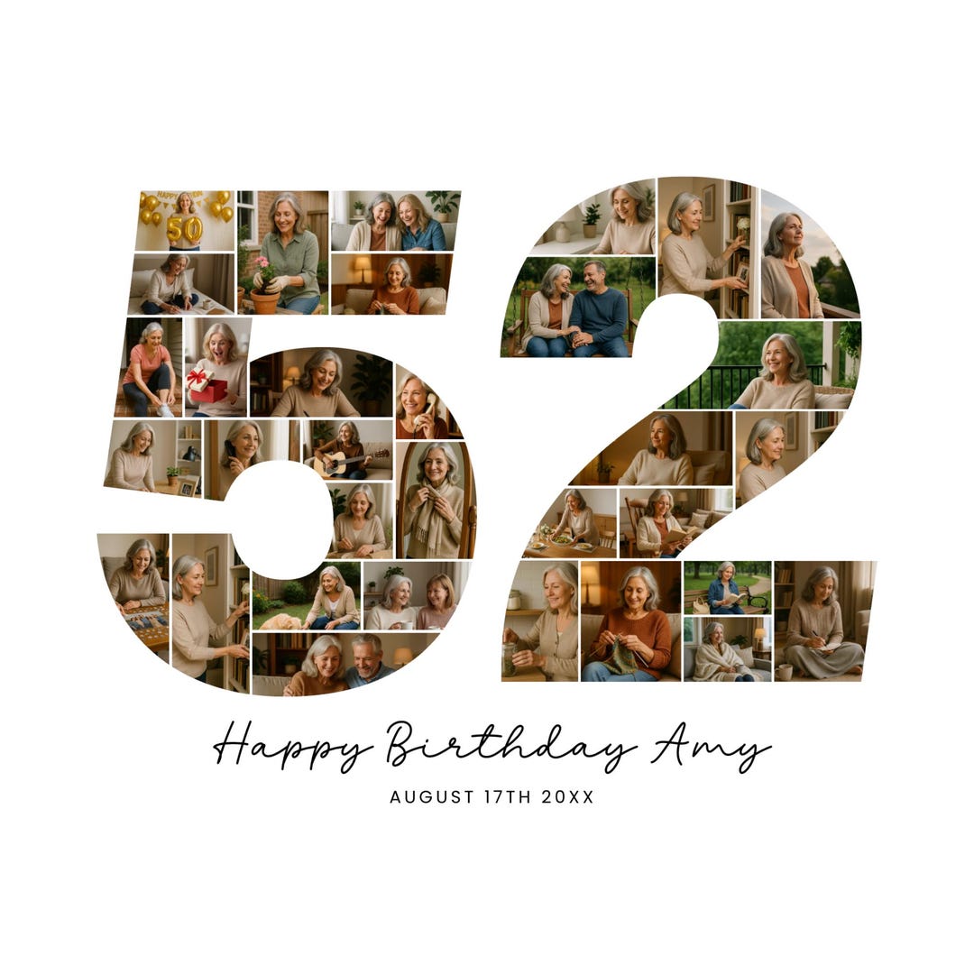 52th Birthday Photo Collage Template, Personalized 52th Birthday Gift ...