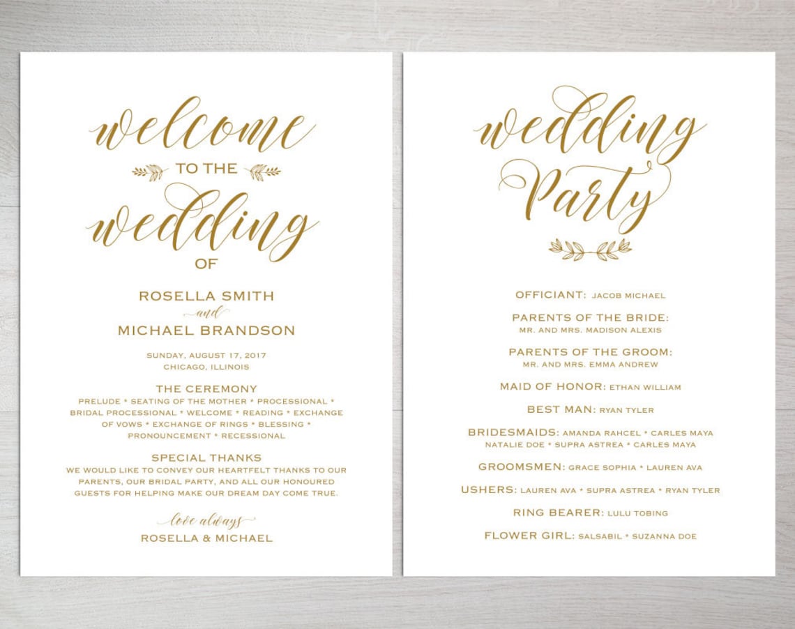 Gold Wedding Program Template Wedding Ceremony Program - Etsy