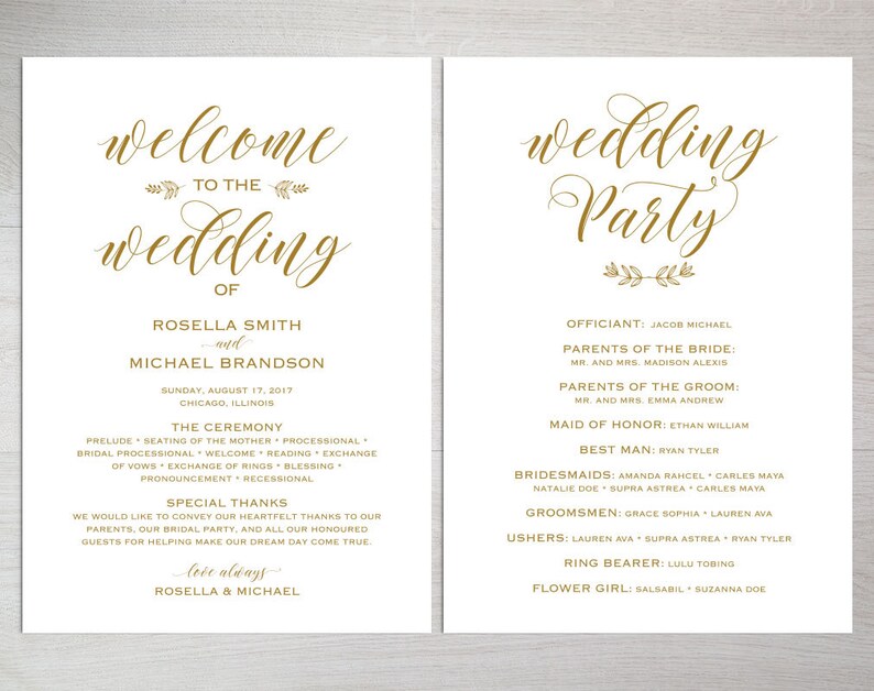 Gold Wedding Program Template Wedding Ceremony Program - Etsy