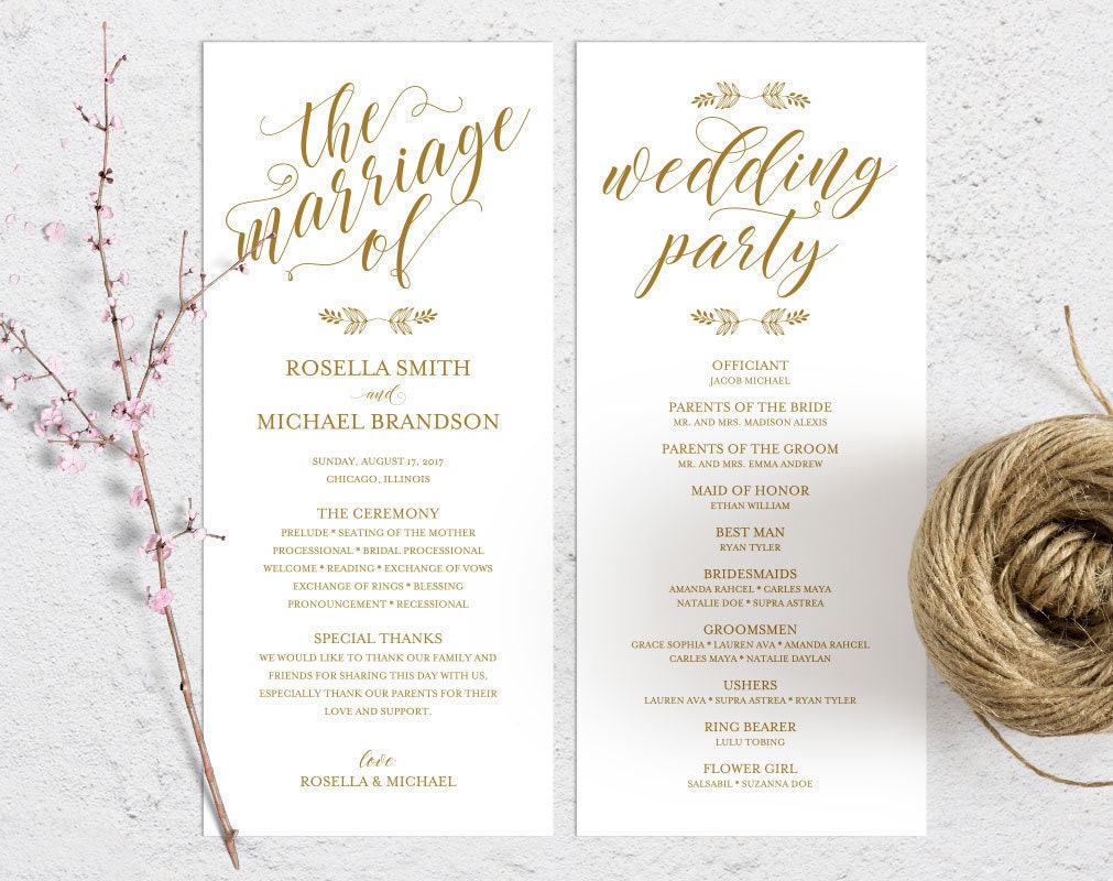 Gold Wedding Program Template Wedding Ceremony Program | Etsy
