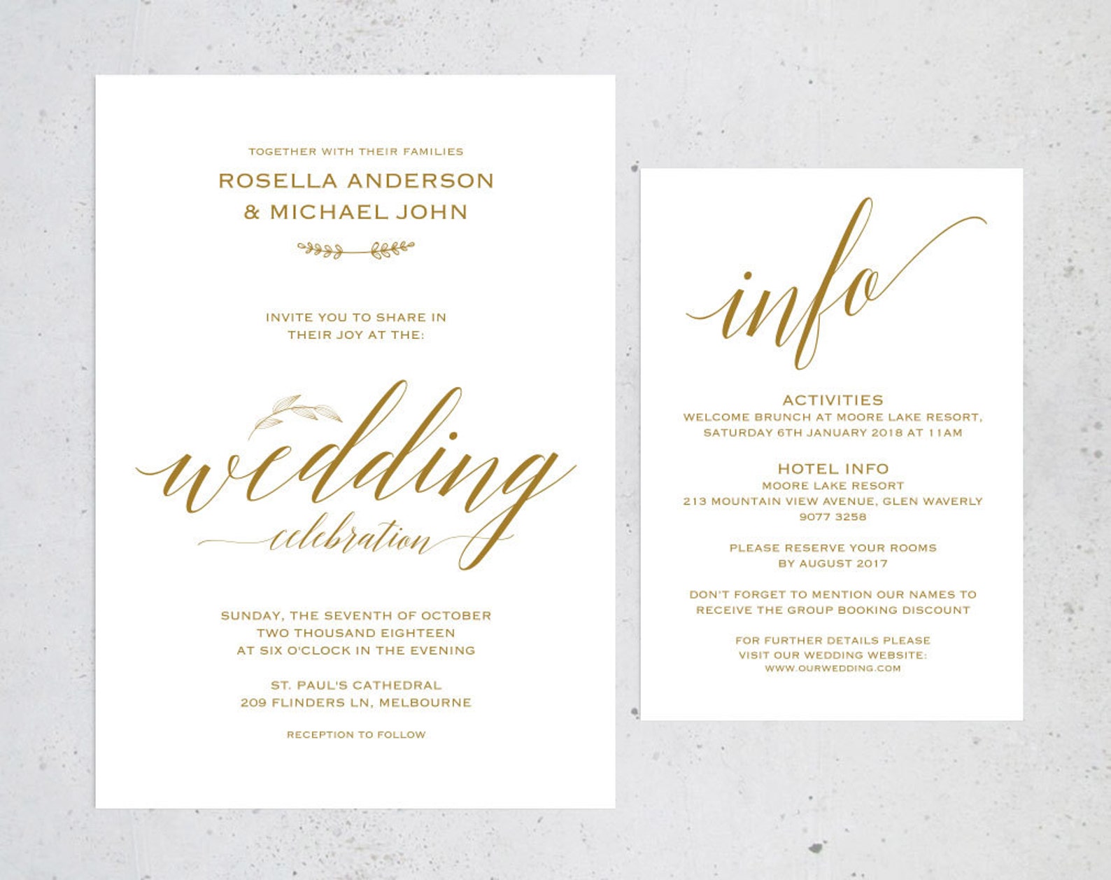 Gold Wedding Invitation Template Wedding Invitation Template | Etsy