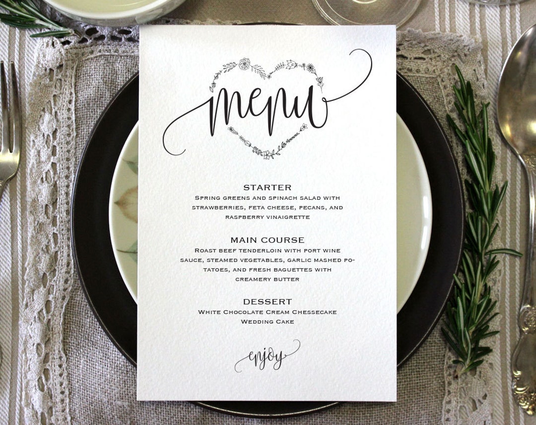 Wedding Menu Template, Wedding Dinner Menu, Rustic Wedding Menu, Menu ...