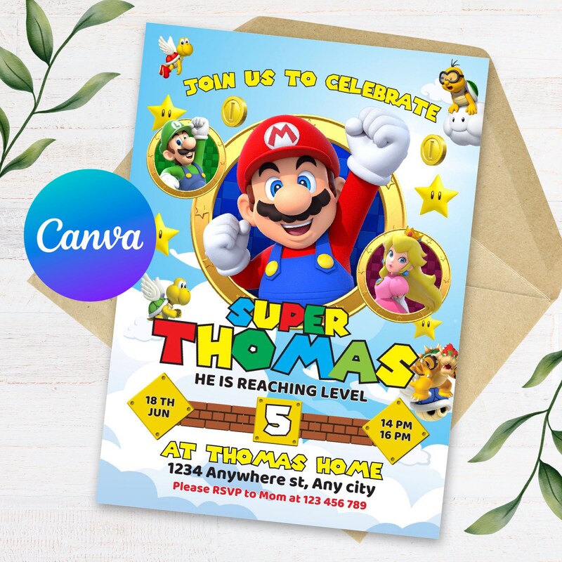 Mario Invitations - Etsy