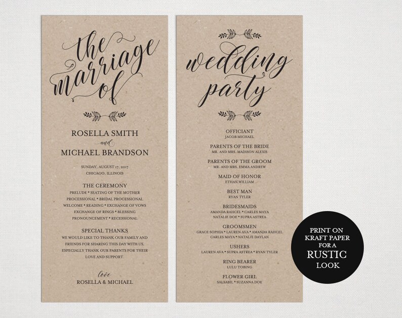 Rustic Wedding Program Template Wedding Ceremony Program - Etsy
