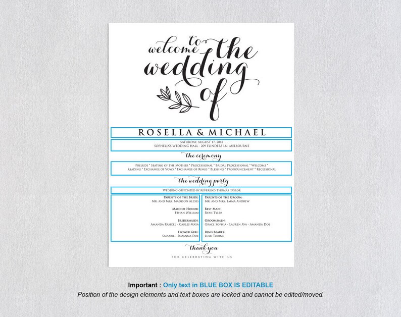 Wedding Program Sign Template Wedding Program Poster Wedding - Etsy