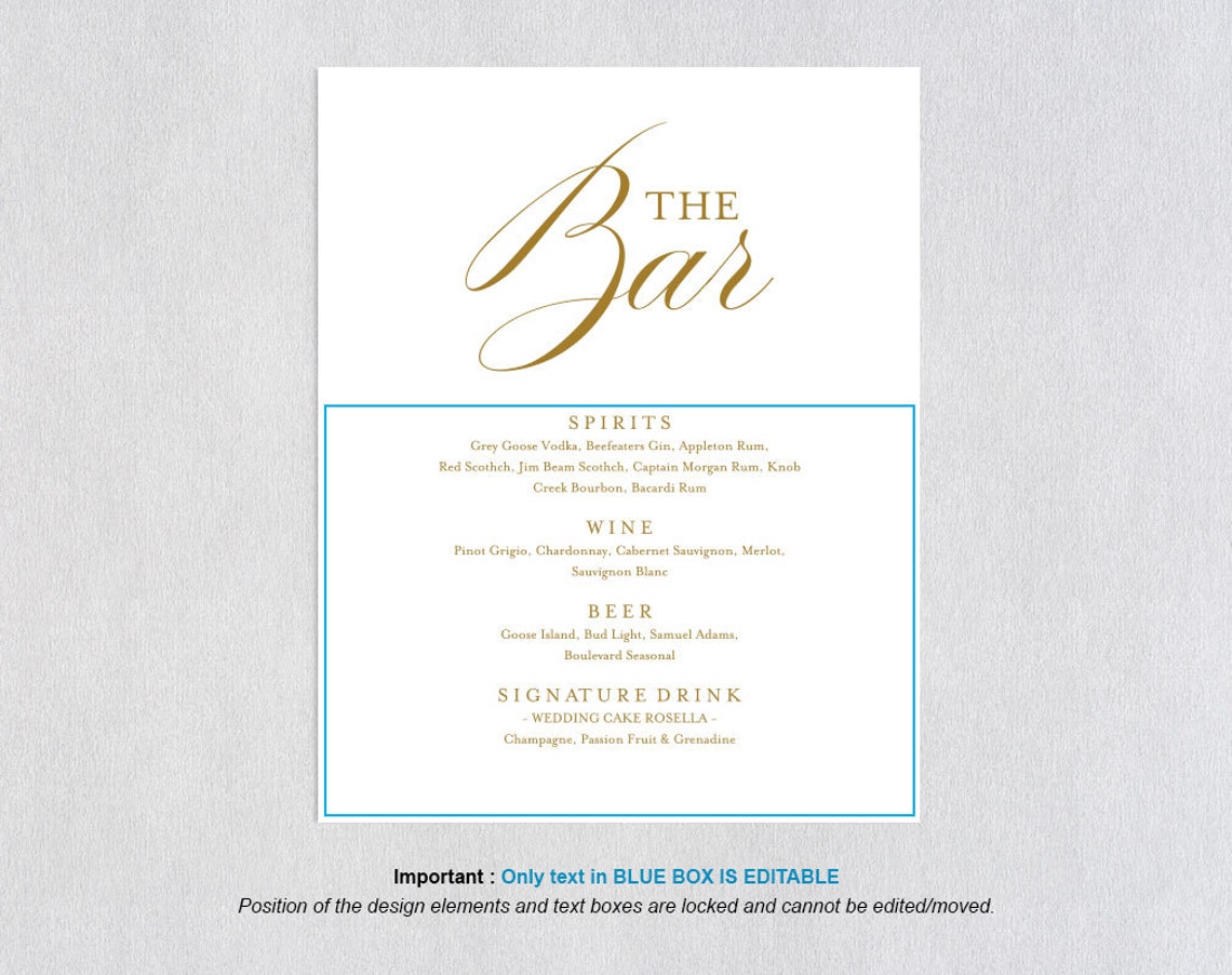 Gold Bar Menu Template Bar Menu Bar Menu Printable Bar Menu - Etsy