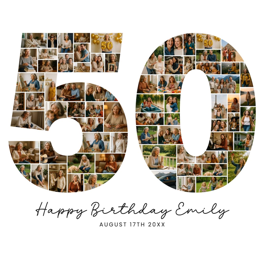 50th Birthday Photo Collage Template, Personalized 50th Birthday Gift ...