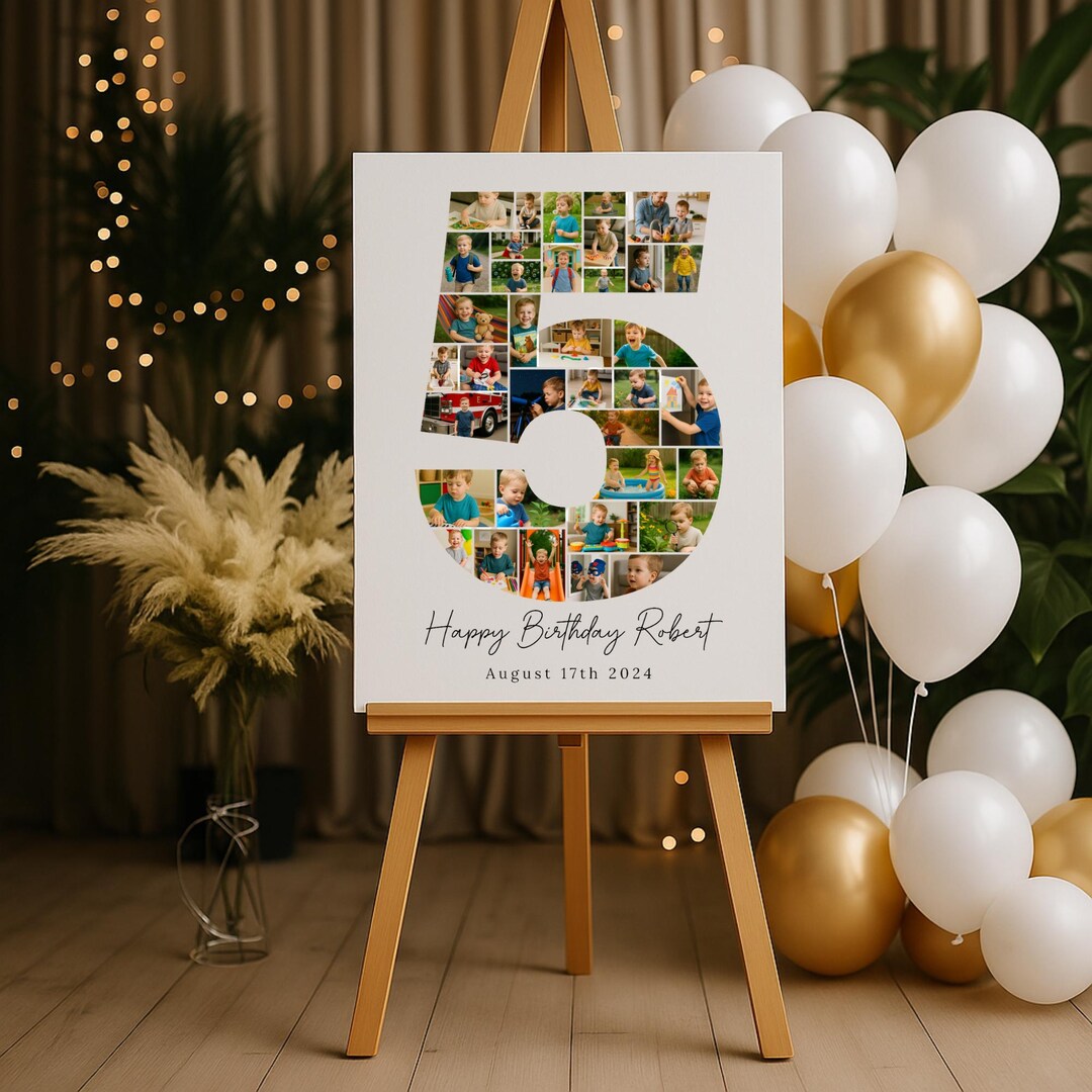 Number 5 Birthday Photo Collage Template, Number 5 Collage, 5th Collage ...