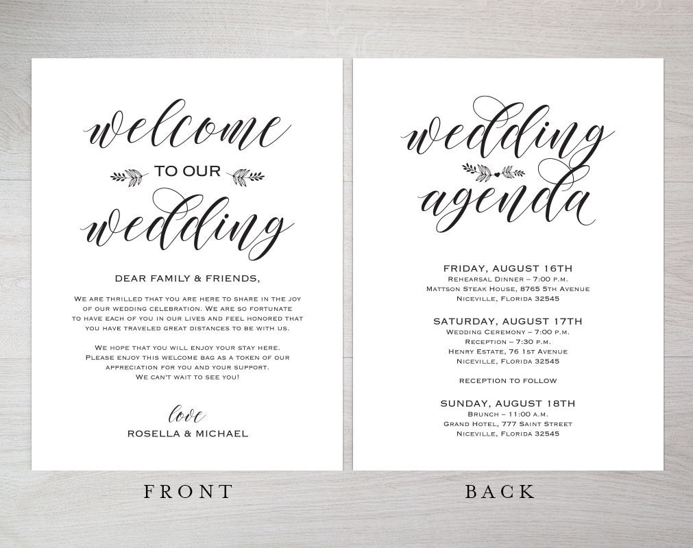 Wedding Welcome Bag Note Welcome Bag Letter Wedding - Etsy
