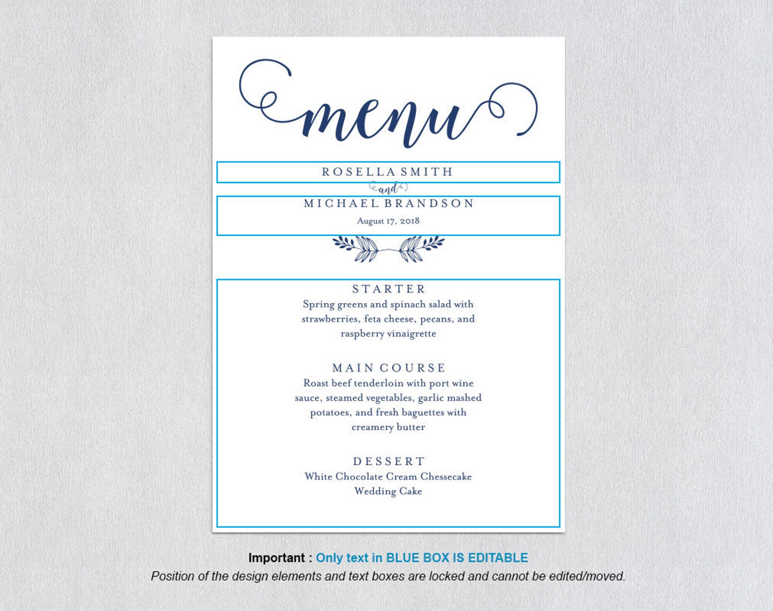 Navy Blue Wedding Menu Template Wedding Dinner Menu Rustic - Etsy