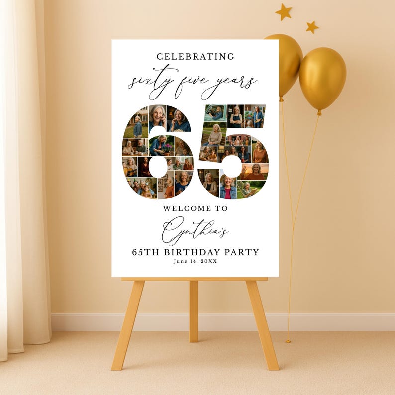 65th Birthday Welcome Sign Template, Editable Photo Collage Poster ...