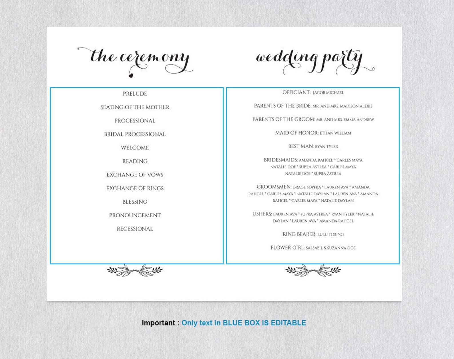 Folded Wedding Program Template Folded Wedding Programs | Etsy