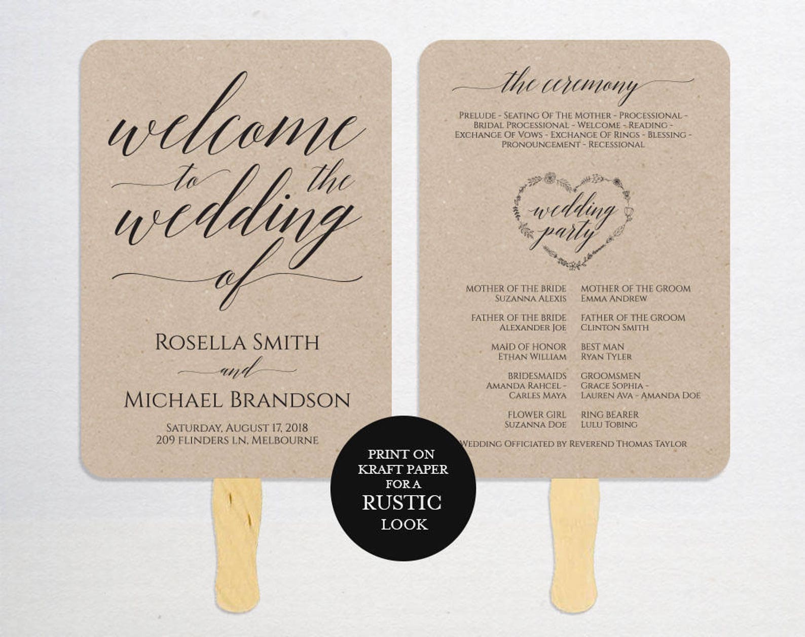 Wedding Program FAN Template Instant Download Editable - Etsy
