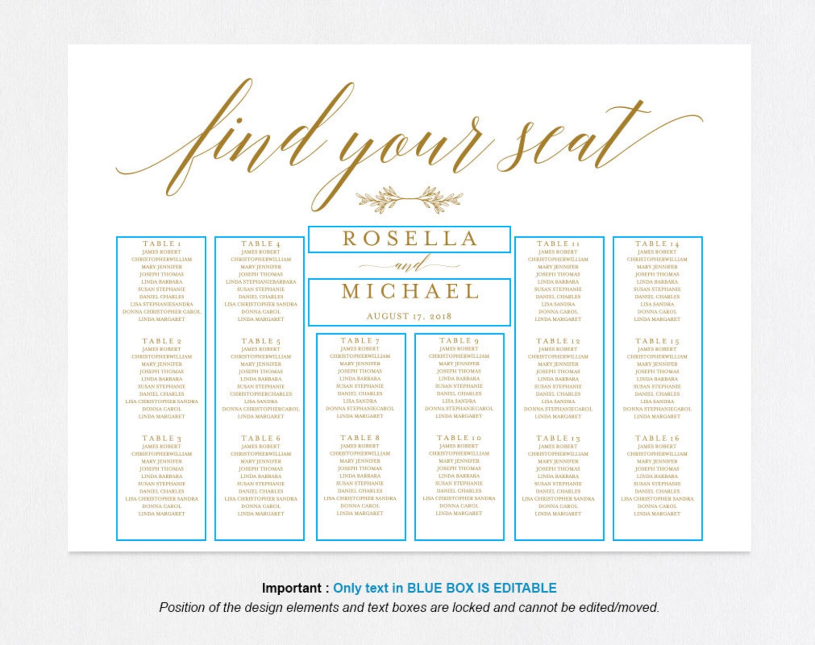 Gold Wedding Seating Chart Printable Seating Chart Seating | Etsy